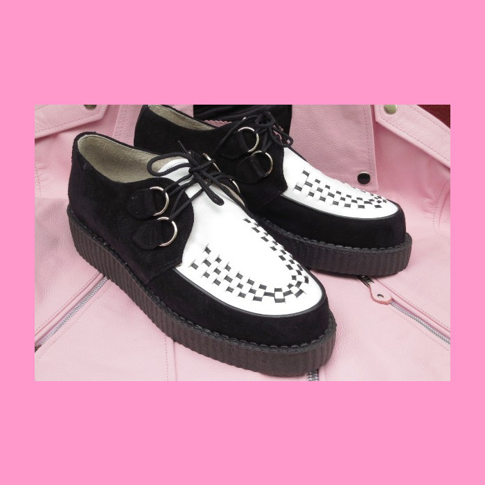 Creepers, Round Toe Black Suede/White Leather - Garageland
